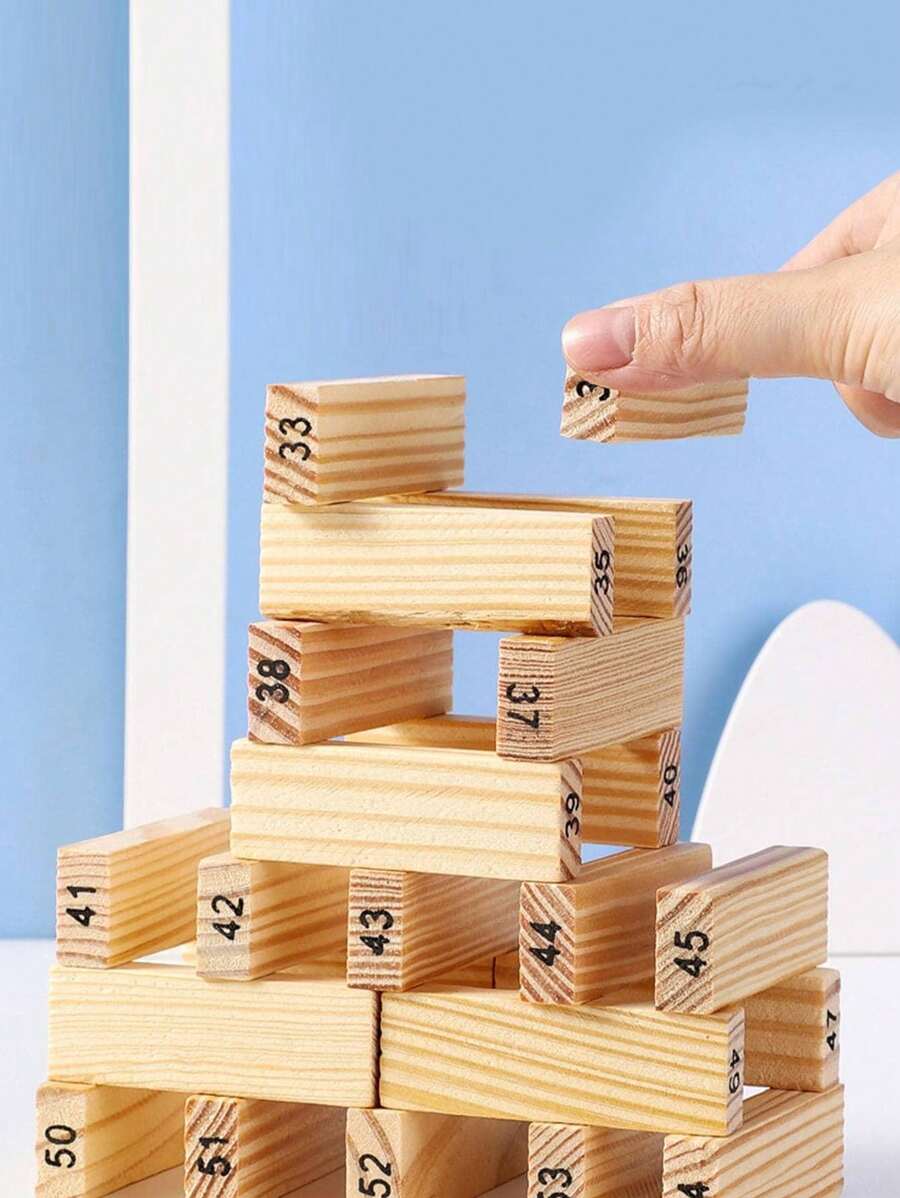 54pcs Solid Wood Jenga Solid Wood Jenga Interactive Building Blocks ...