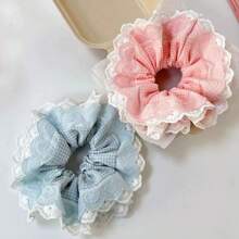 1 Pc Vintage French Lace 4-Layer Ruffled Scrunchie, Plaid Hearts Design ...