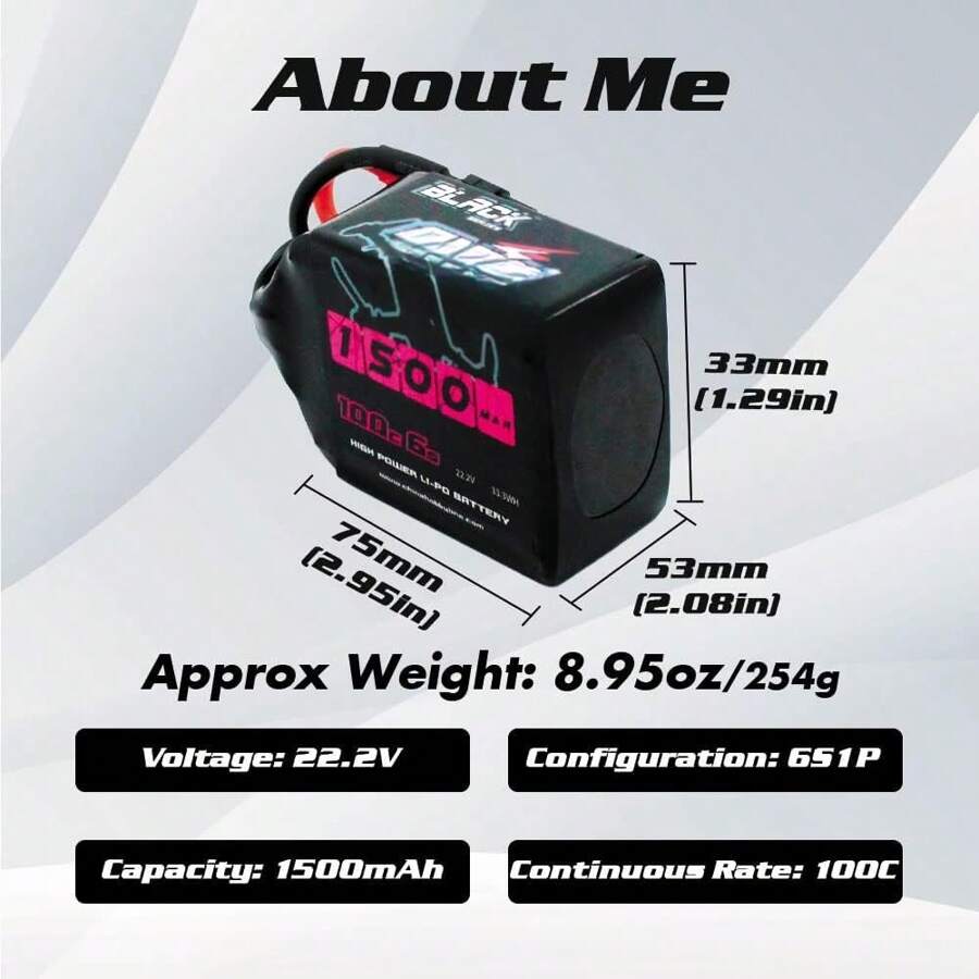 CNHL 1500mAh 6S Lipo Battery 22.2V 100C For FPV Drone Racing RC ...