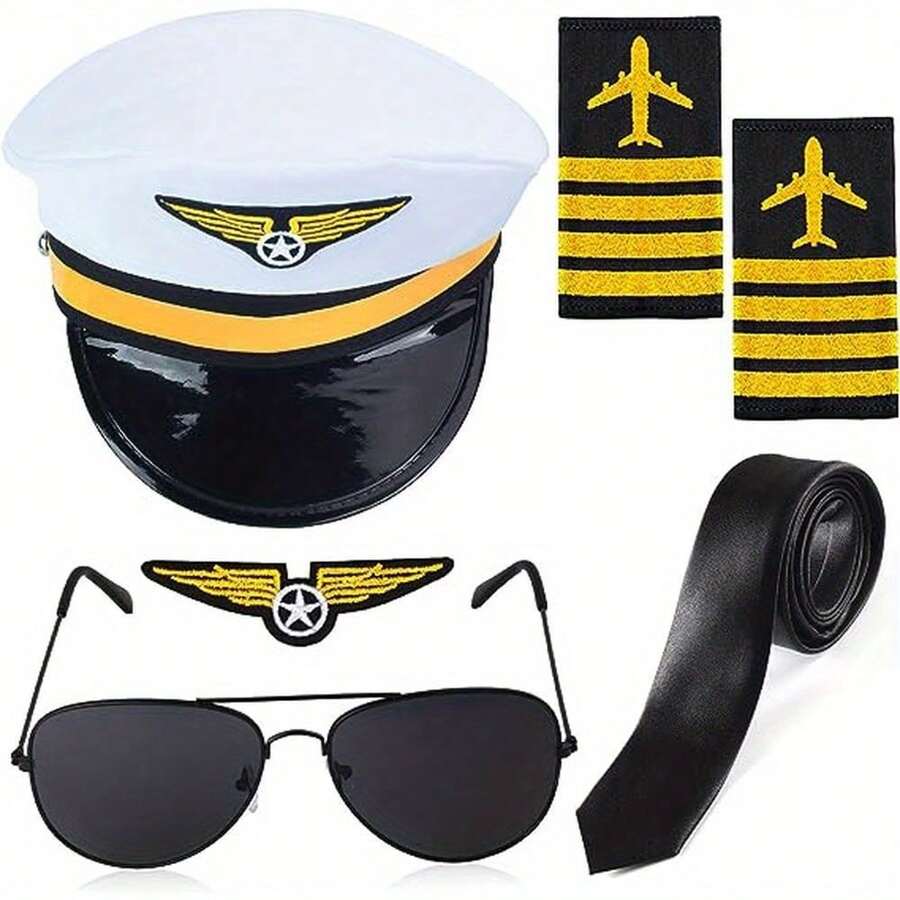 5-Piece Set, Pilot Costume Set, Including Aviation Pilot Captain, Pilot ...