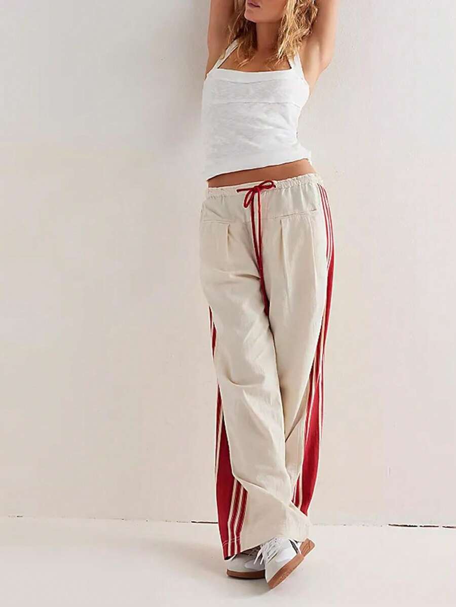 Women's Wide Leg Pants Drawstring High Rise Side Striped Slouchy ...