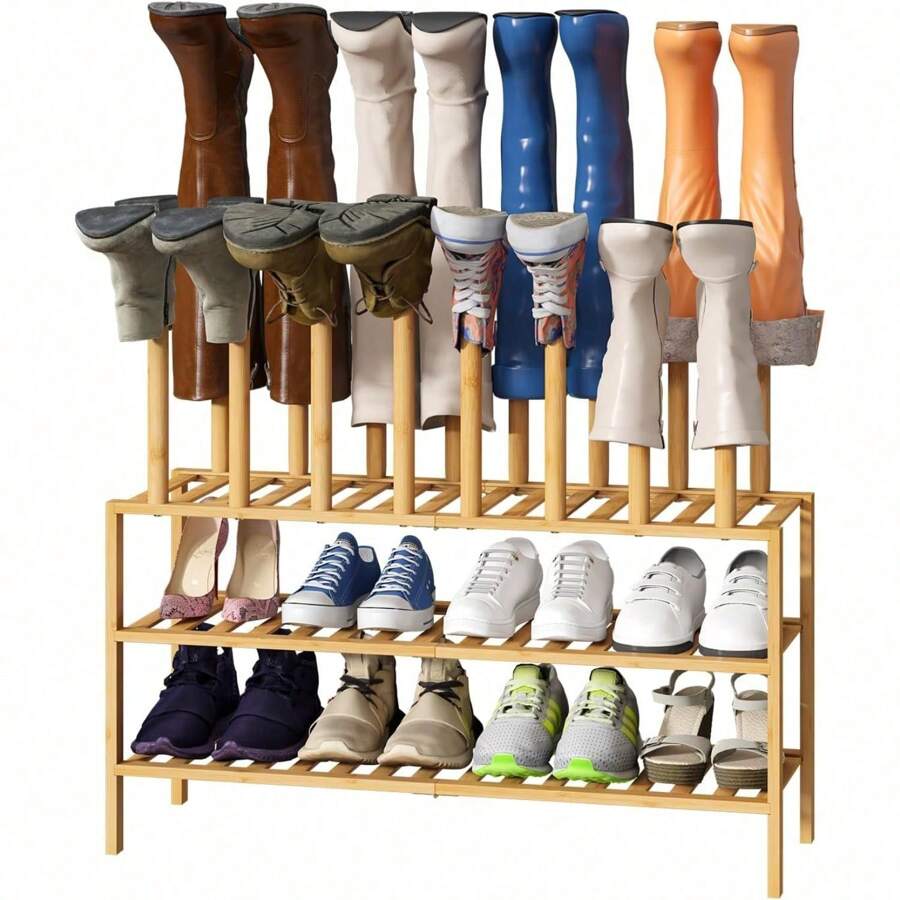Boot Rack With Shoe Rack, Long Boot Rack Organizer Tall Boots For ...