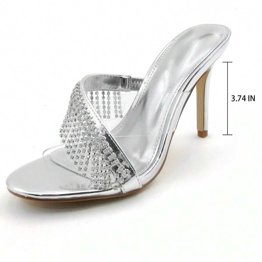 Women's Clear Rhinestone Stiletto Mules 3.5 Inch Heel | SHEIN USA