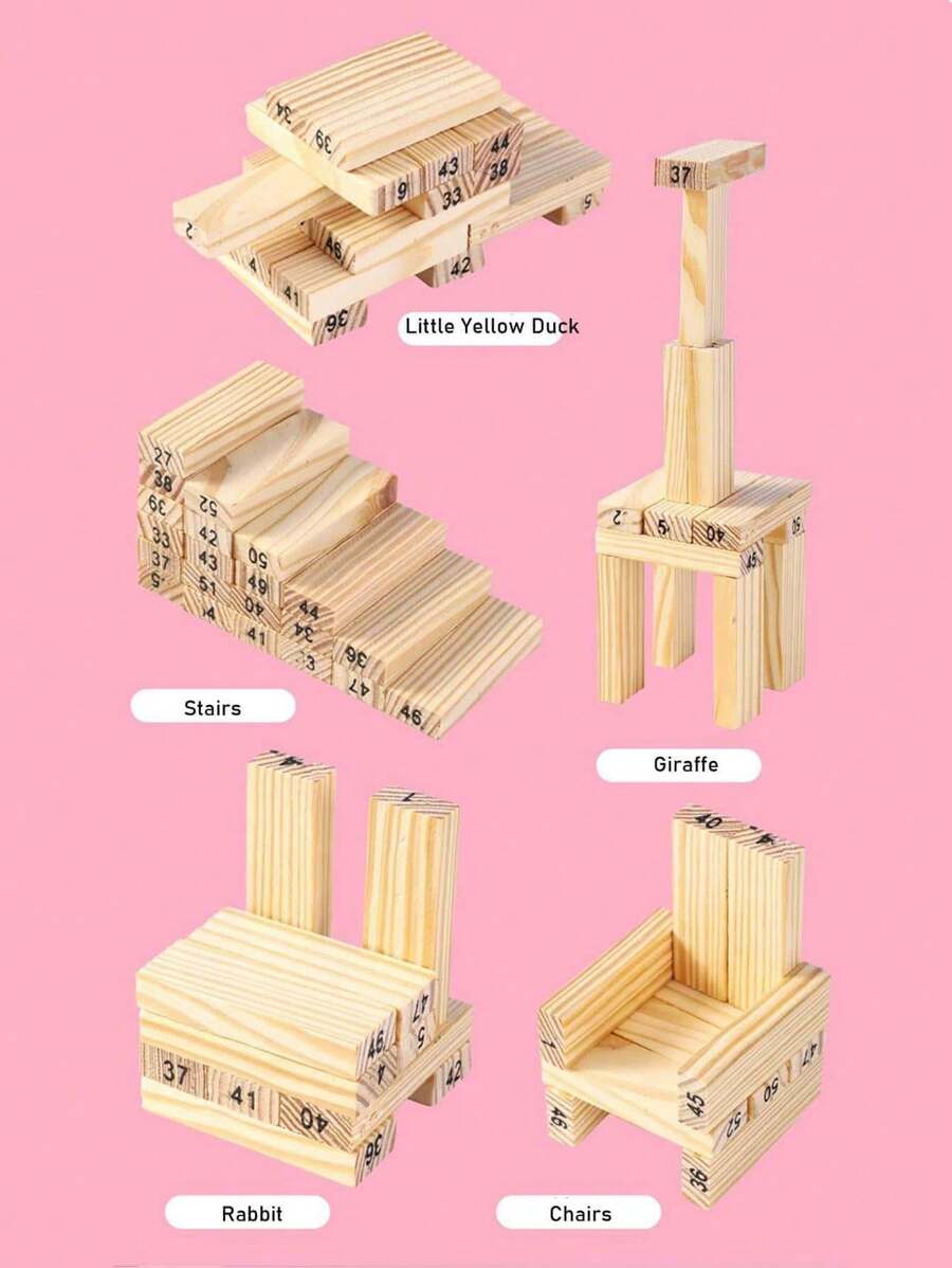 54pcs Solid Wood Jenga Solid Wood Jenga Interactive Building Blocks ...