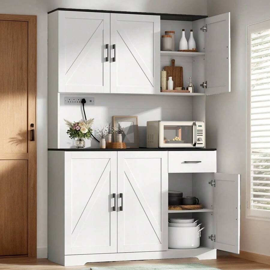 Vintage Farmhouse Style 71" Tall Storage Cabinet, Tall Kitchen ...