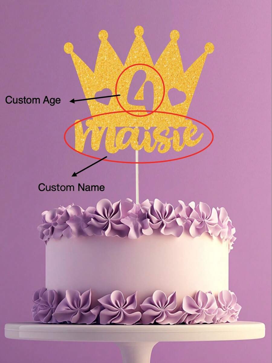 1pc Personalized Name And Age, Golden Birthday Cake Topper, Birthday ...