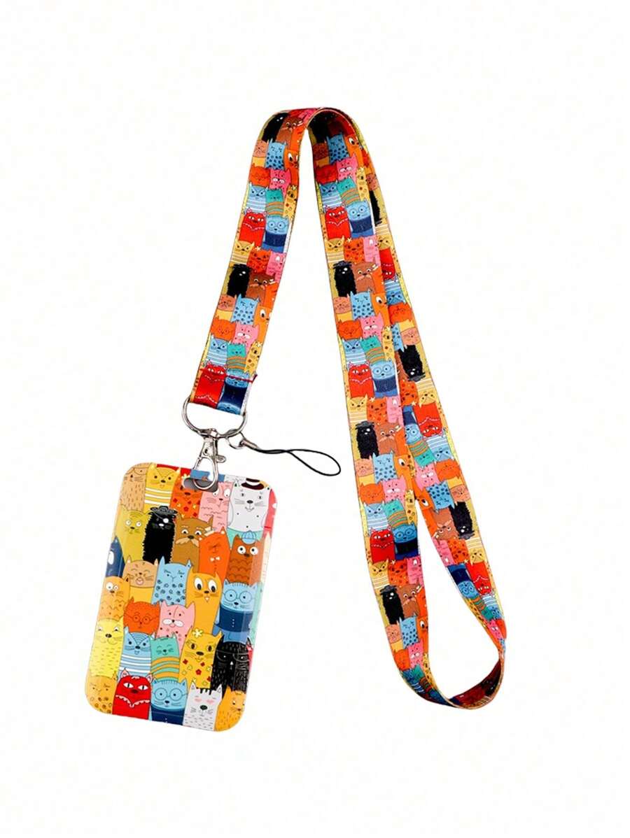 1pc Colorful Rainbow Print Cute Synthetic Fiber Lanyard For Work ID ...