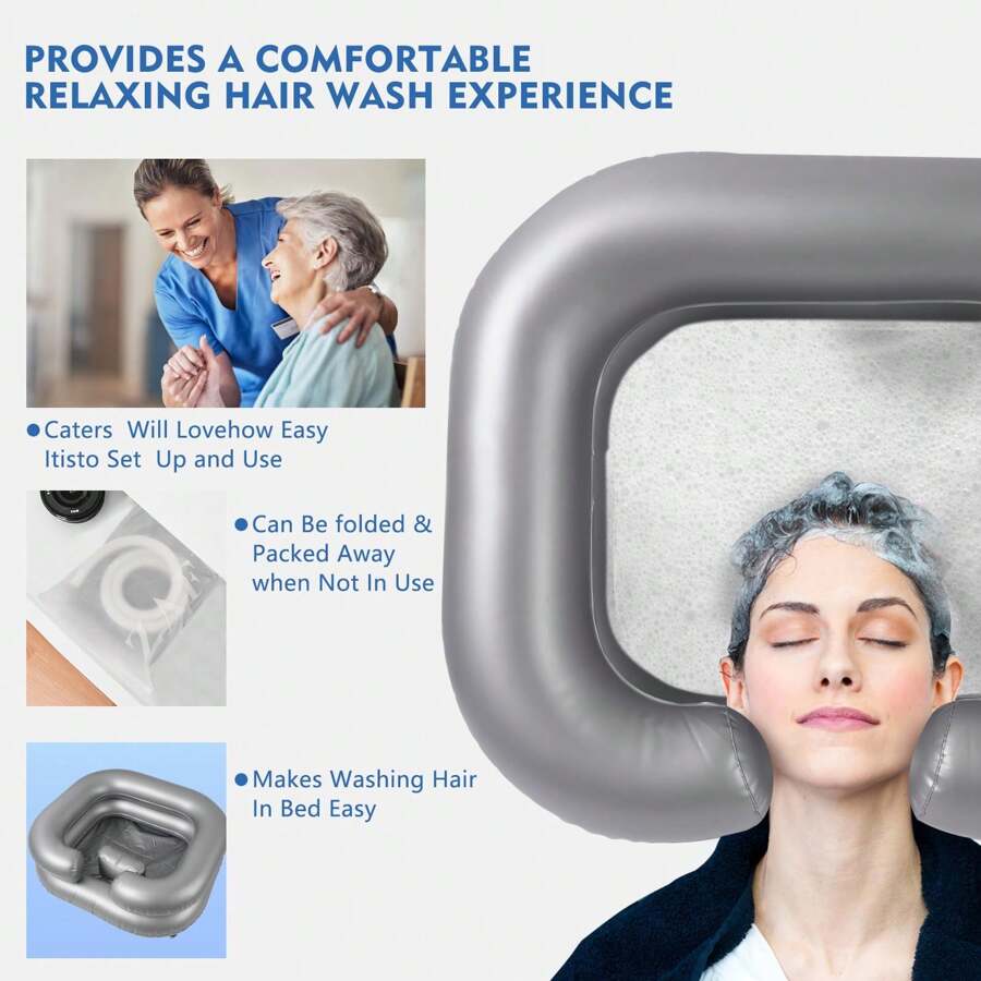 Opblaasbare wasbak voor haar voor bedlegerige mensen - Was haar in bed met opblaasbare ...