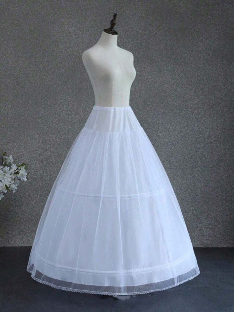 Women Crinoline Petticoat A-Line 2 Hoop Long Underskirt Wedding Ball ...