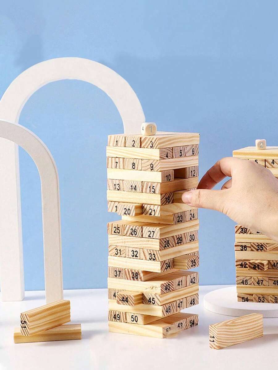 54pcs Solid Wood Jenga Solid Wood Jenga Interactive Building Blocks ...