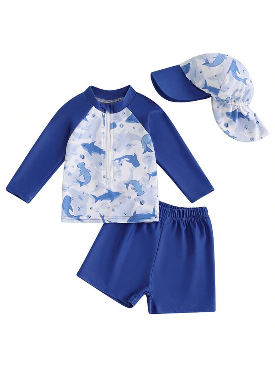 Toddler Boys Rash Guard Swimsuit Set Animal Print Long Sleeve Zipper ...