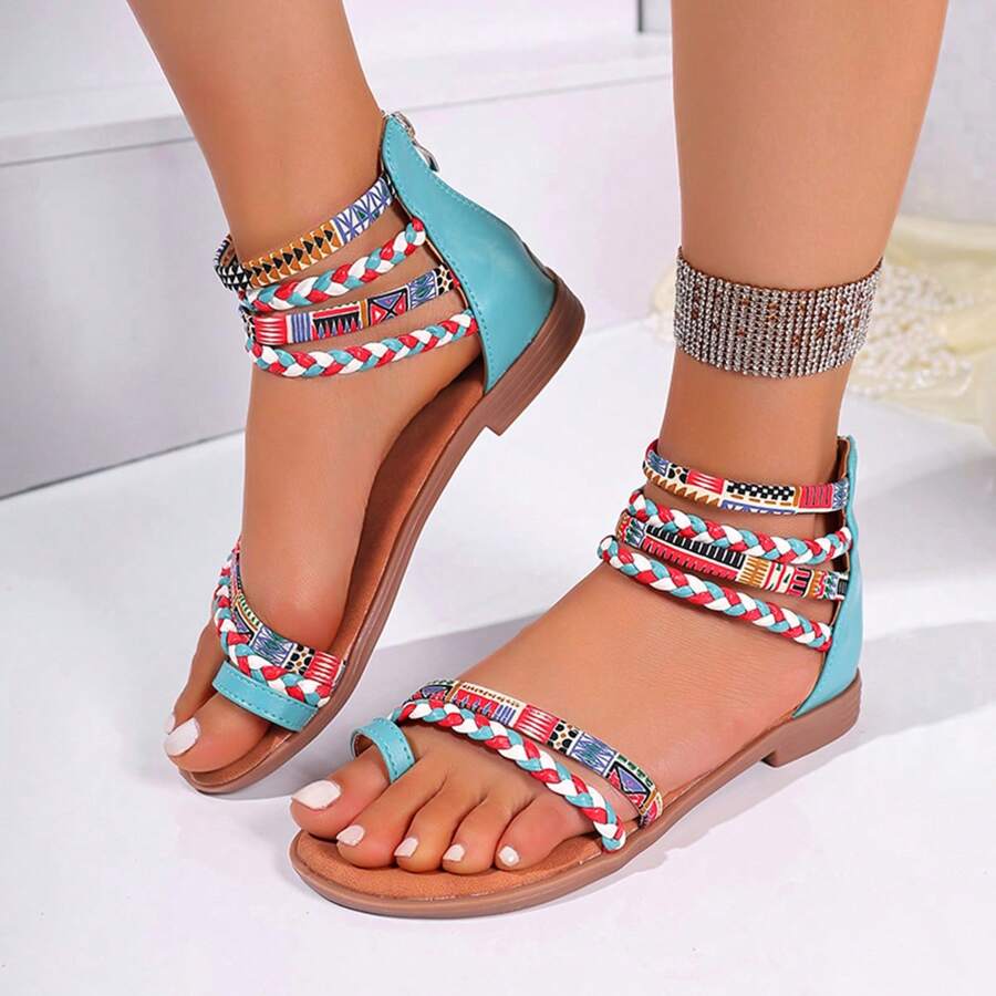 Women's Retro Roman Sandals, Bohemian Braided Open Toe Flat Beach ...
