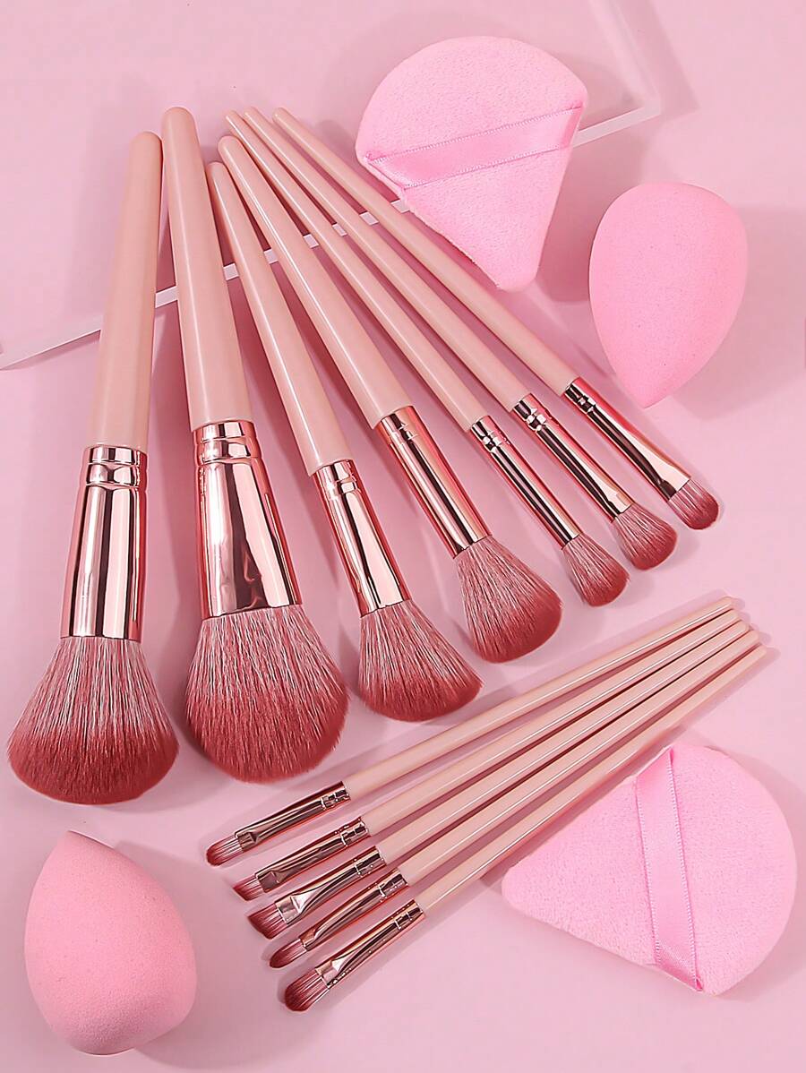 [Free Shipping] 16-Piece Pink Makeup Brush Set With 4 Blending Sponges ...