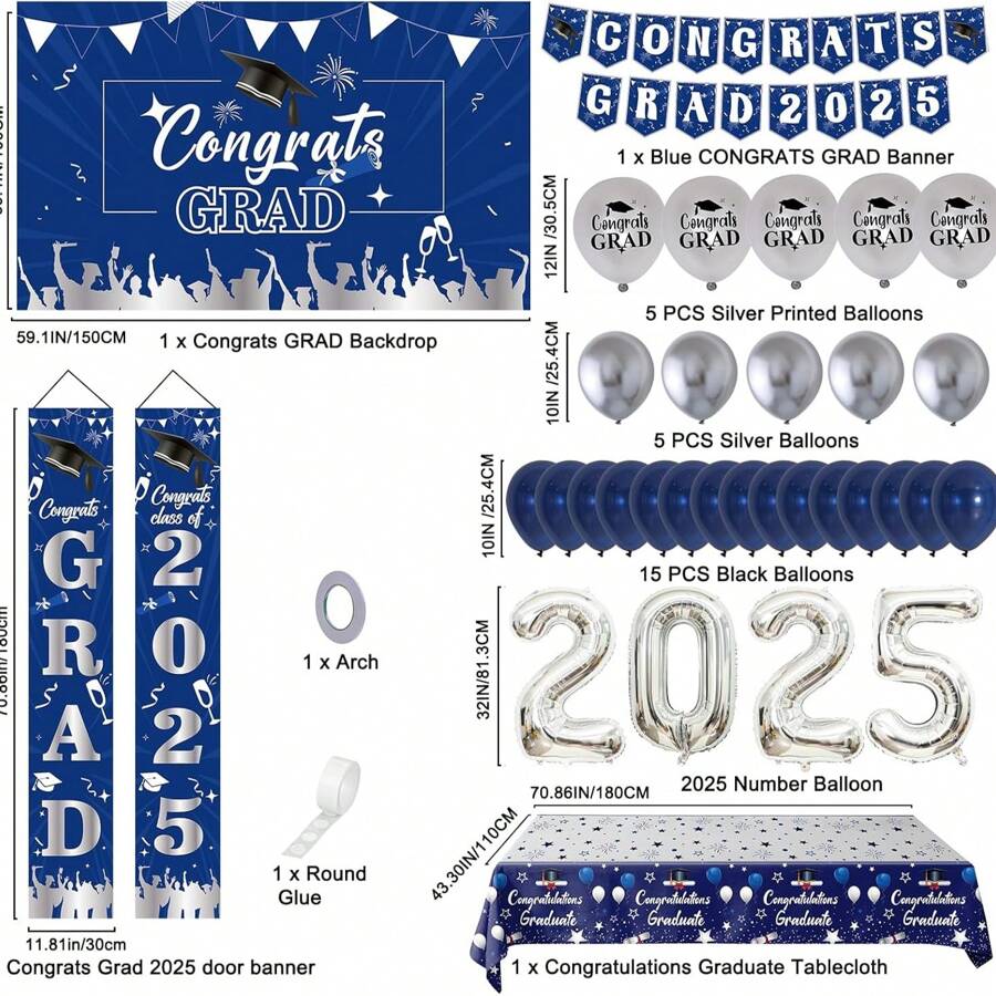 Graduation Decorations 2025, Navy Blue 2025 Graduation Party ...
