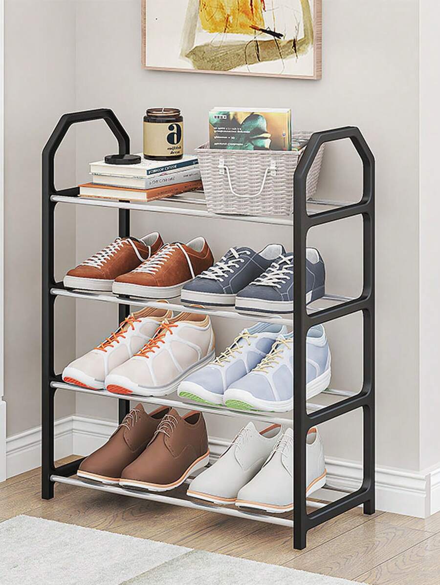1 Piece Metal Tube Plastic Shoe Rack -4 Layers Shoe Storage Saves Space ...