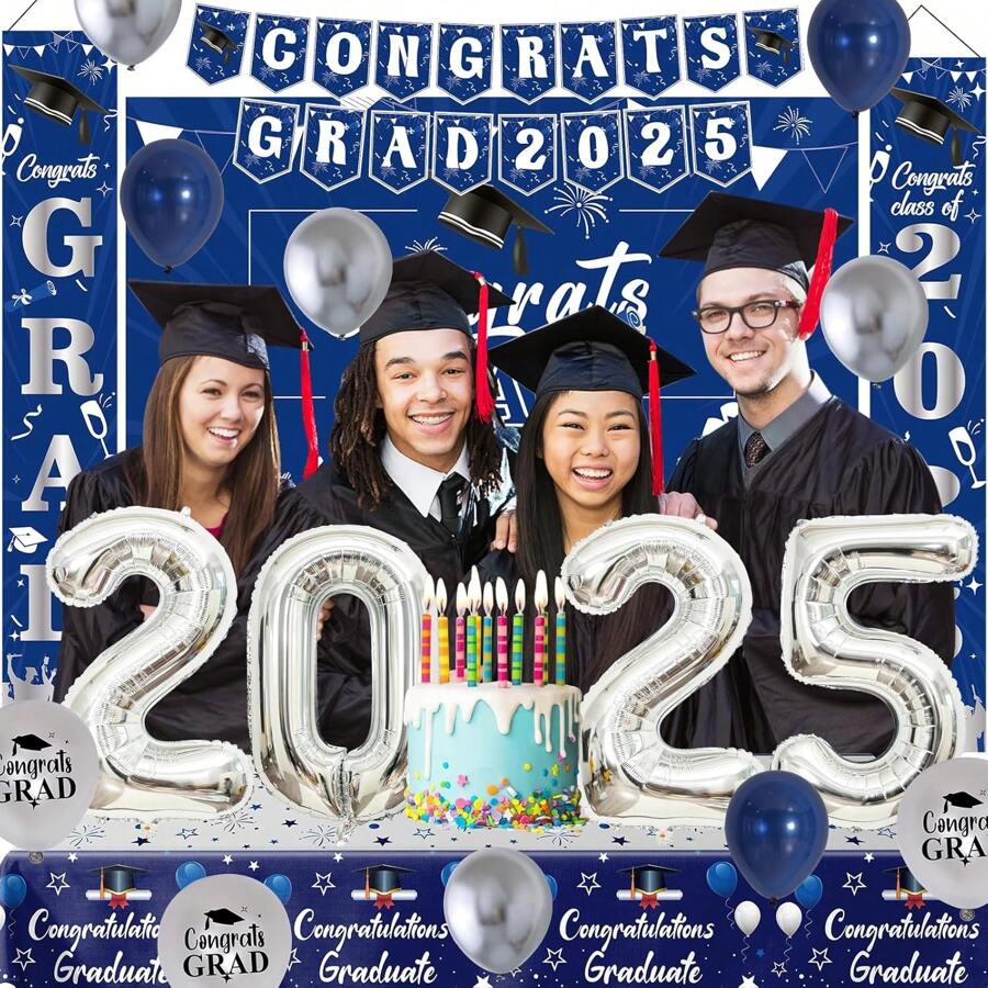 Graduation Decorations 2025, Navy Blue 2025 Graduation Party ...