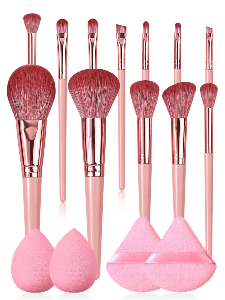 [Free Shipping] 16-Piece Pink Makeup Brush Set With 4 Blending Sponges ...