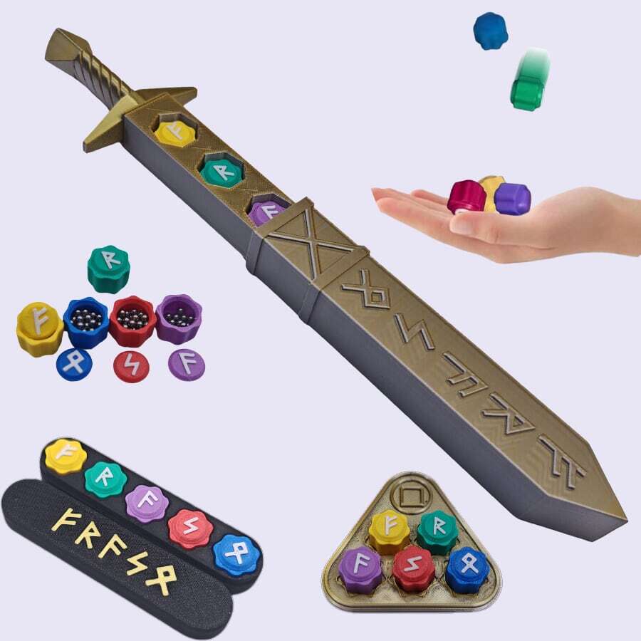 5PCS Viking Rune Stones & RPG Sword Set – Weighted Steel Ball Gonggi ...
