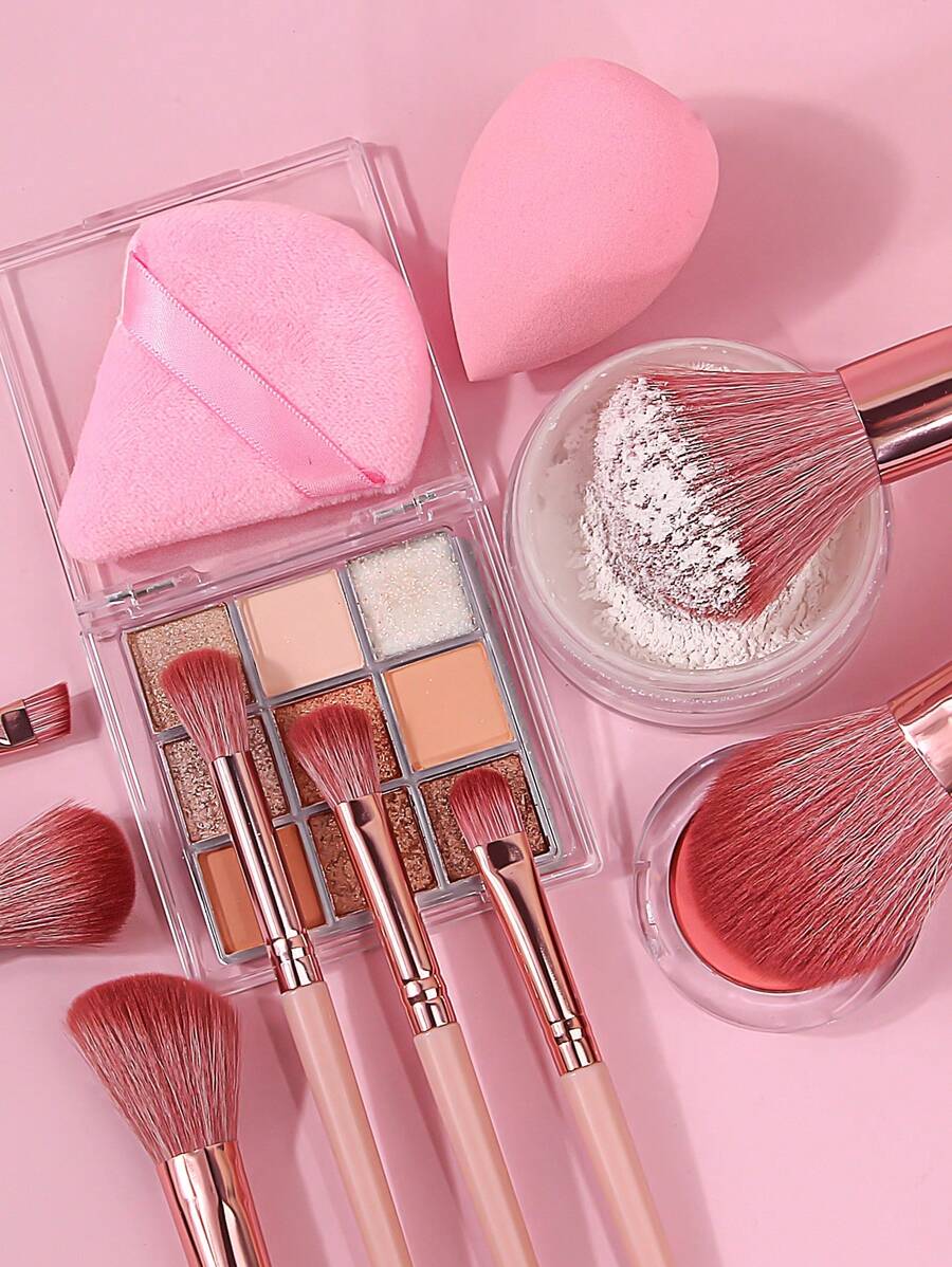 [Free Shipping] 16-Piece Pink Makeup Brush Set With 4 Blending Sponges ...