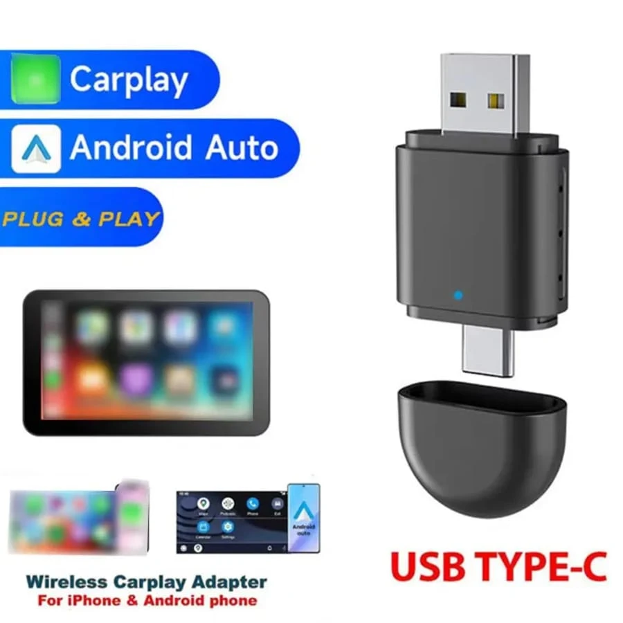 Dual Interface USB&Type-C Wireless Carplay Adapter Supports Apple Carplay, Android Auto 2-In-1 ...