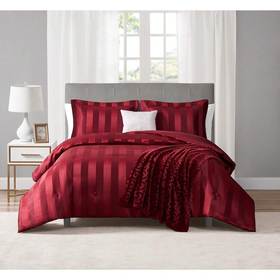 5-Piece Black Damask Stripe Comforter Set, King | SHEIN USA