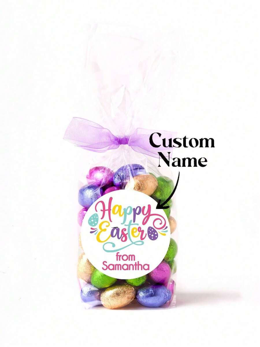 Custom Happy Easter Lettering Stickers, Colorful Easter Egg Stickers ...