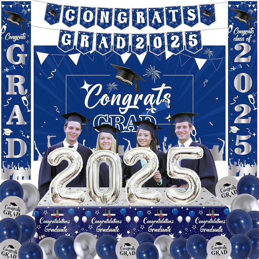 Graduation Decorations 2025, Navy Blue 2025 Graduation Party ...
