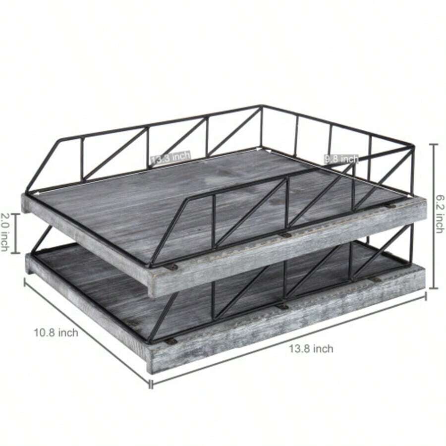 MyGift 2pcs Vintage Gray Solid Wood Desktop Stackable Letter Tray File ...