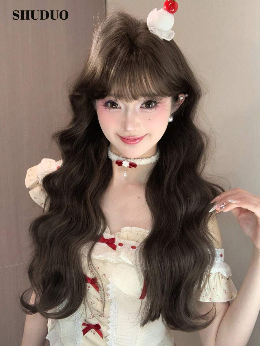 SHUDUO 1 Synthetic Heat-Resistant, Wavy Wig Brown Wig, 26 Inches Long ...
