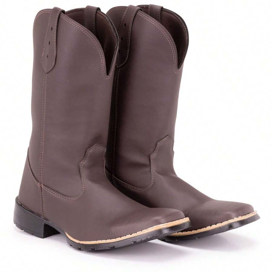 Men's Country Texan Boot Square Toe Coffee Plain | SHEIN ITALIA