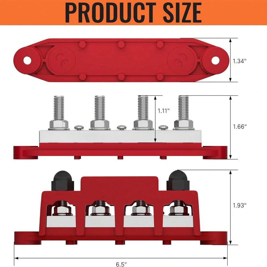 Bus Bar 12V 250A Power Distribution Block 4 X 5/16"(M8) Studs 12 Volt Automotive Marine Battery ...