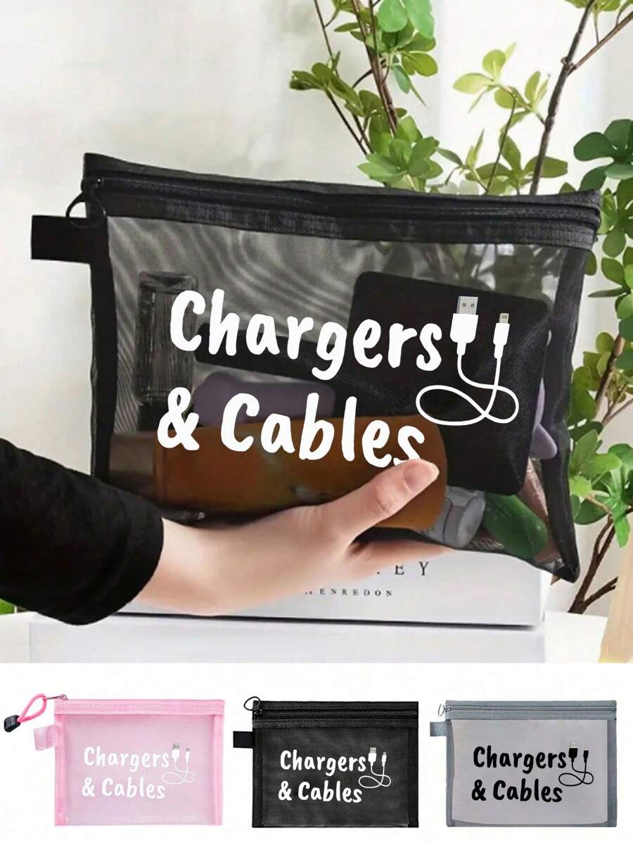 Mesh Cosmetic Bag With Data Cable Pattern, Red Air Cushion Storage ...