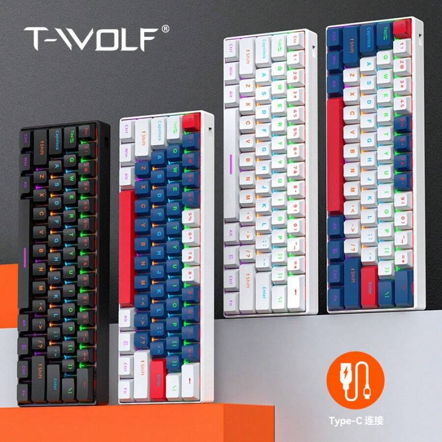 T-WOLF T60 Mechanical Keyboard, Hot Swappable, Gaming RGB Backlit ...