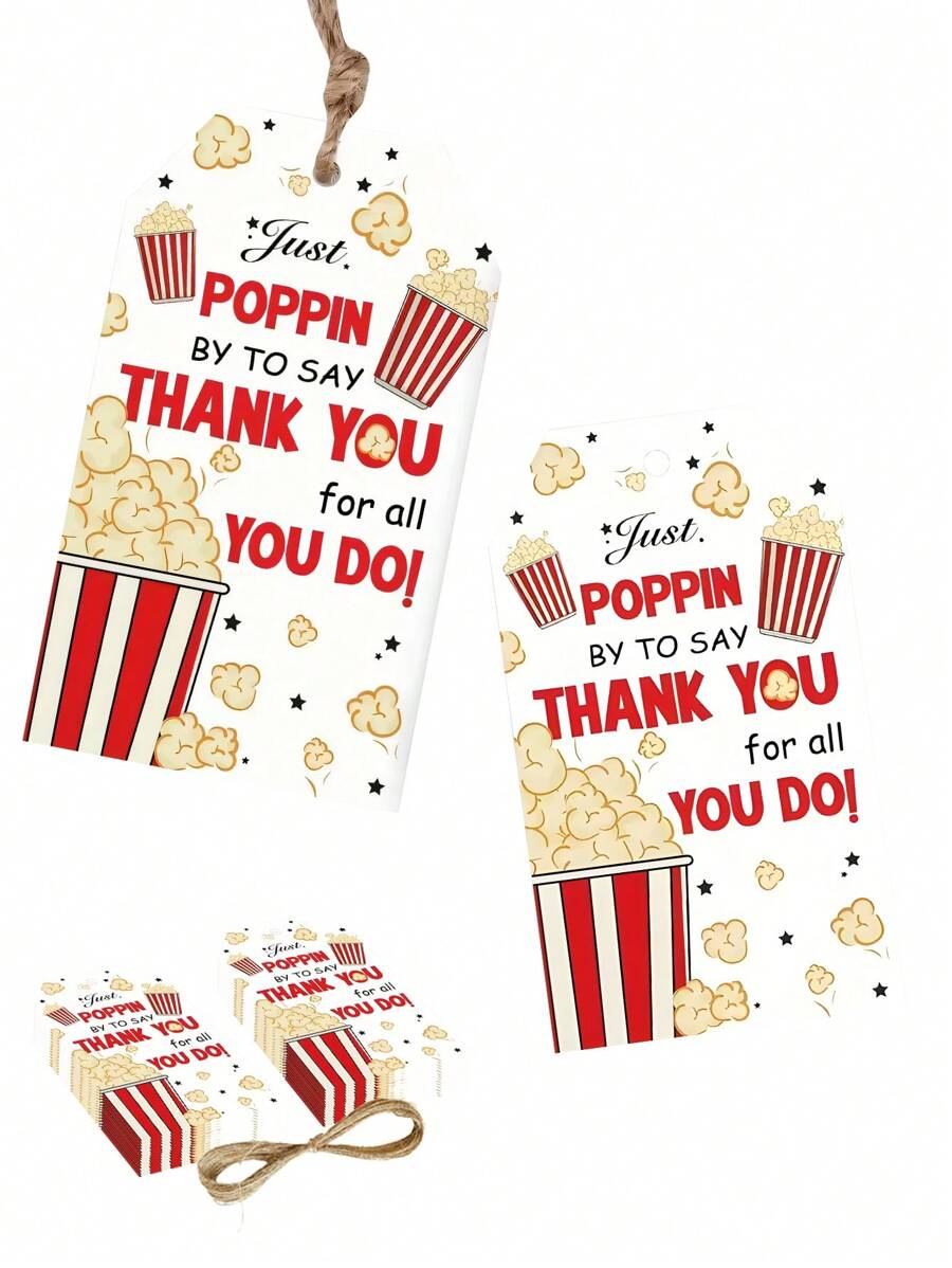 40pcs Popcorn Thank You Gift Tags With String, Just Poppin By To Say ...