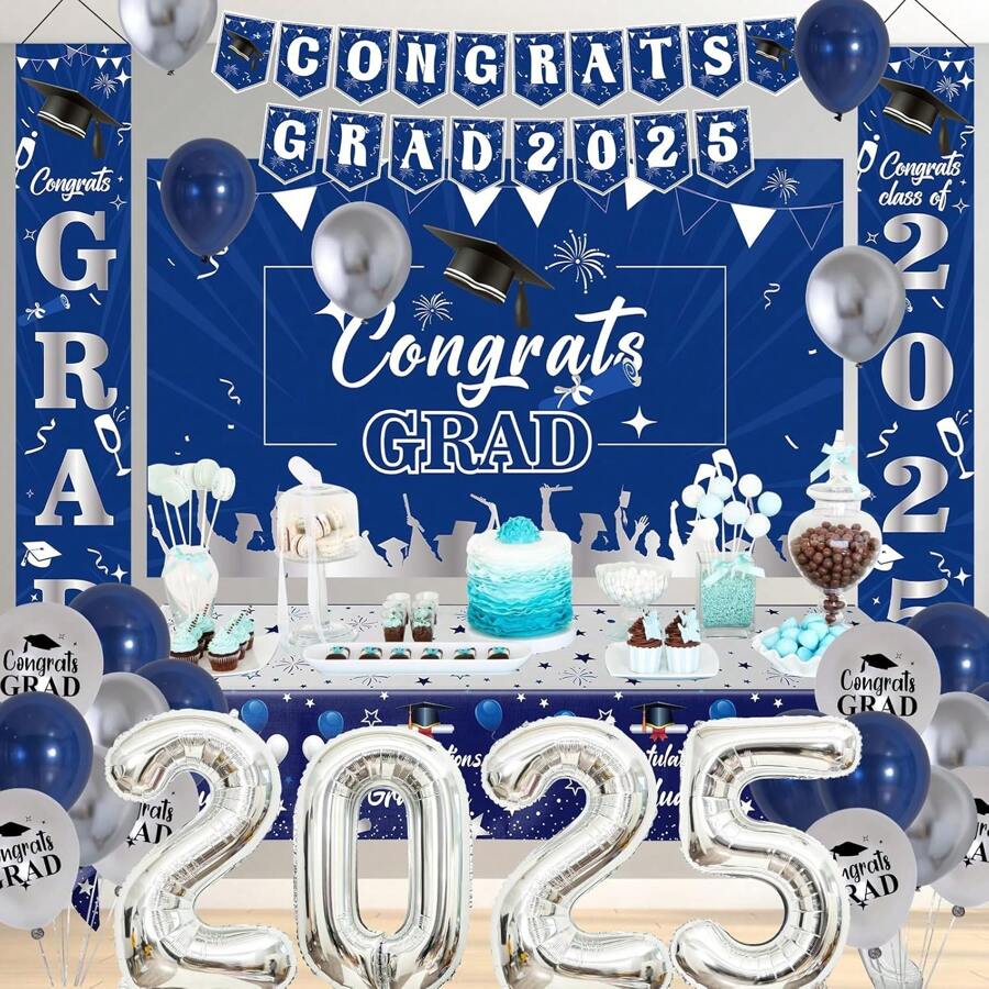 Graduation Decorations 2025, Navy Blue 2025 Graduation Party ...