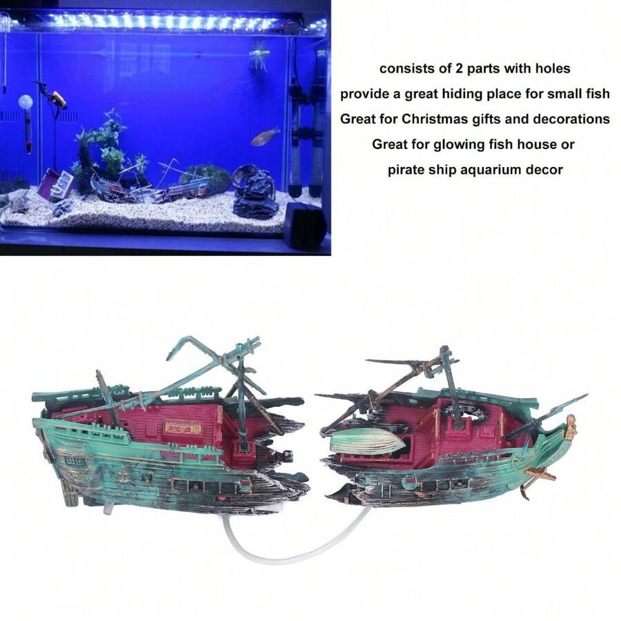 Shipwreck Aquarium Decor - Resin Sunken Ship Ornament, Suitable Hiding ...