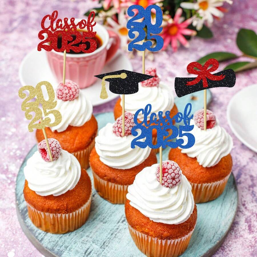 12/24 pièces Décorations pour gâteau de graduation thème 2025 - Pics ...