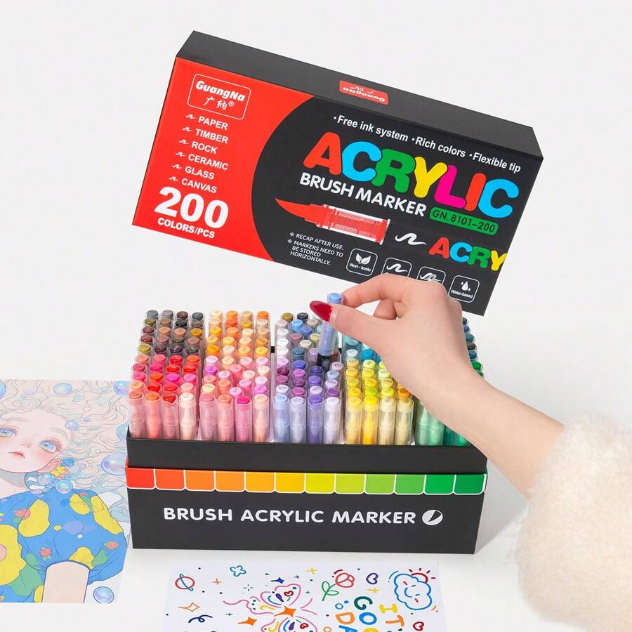 GuangNa 168 Colors Acrylic Marker Pens, Soft Tip, No Pressure Required ...