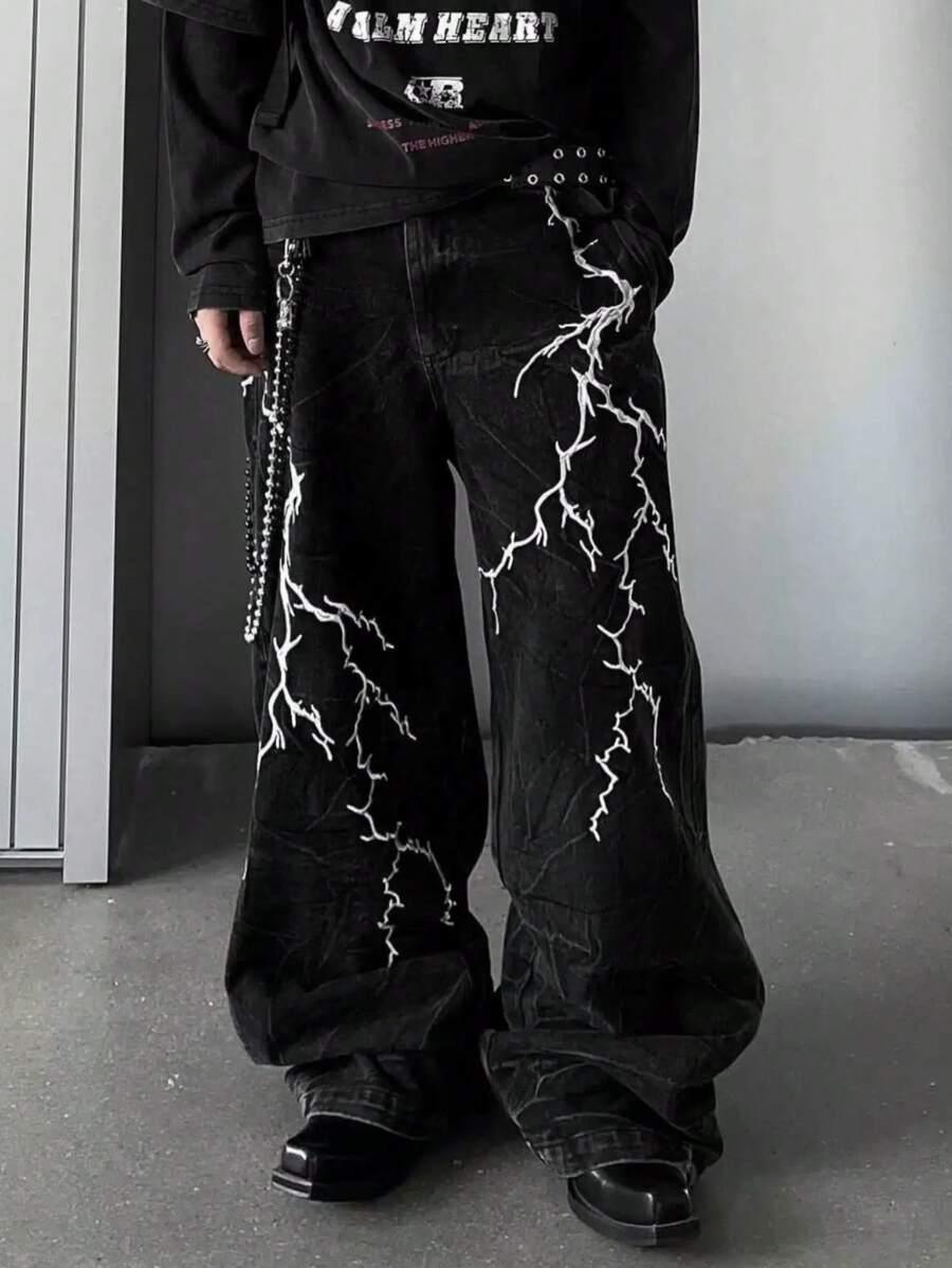 1 pieza Jeans de pierna ancha y corte holgado, estilo unisex streetwear ...