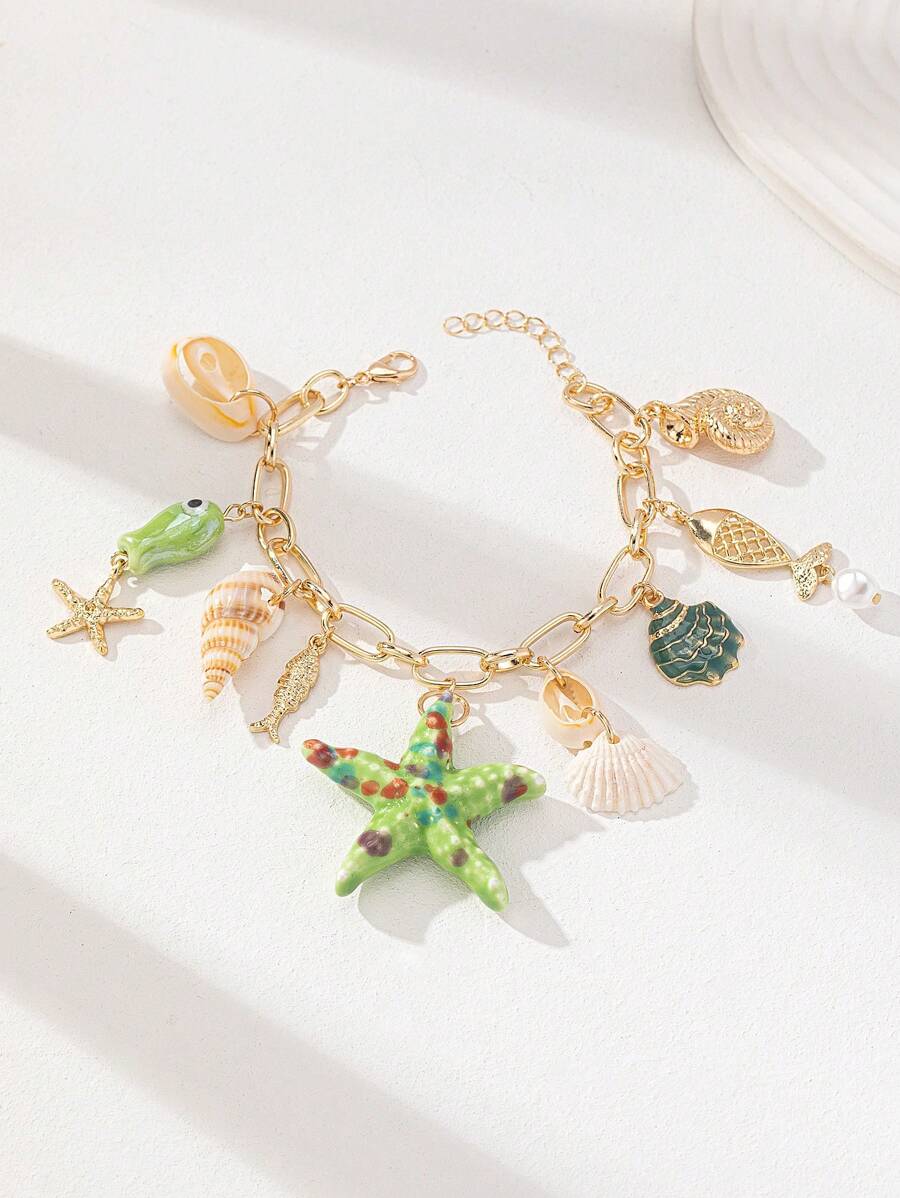 1 Pc Starfish Shell Charm Bracelet Sea Life Summer Beach Travel Jewelry ...