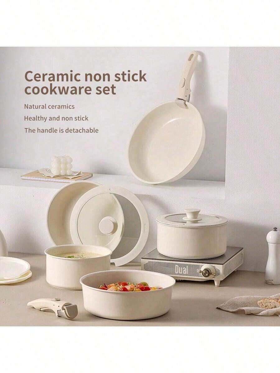 Detachable Handle Non-Stick Cookware Set - Frying Pan, Soup Pot, Saute ...