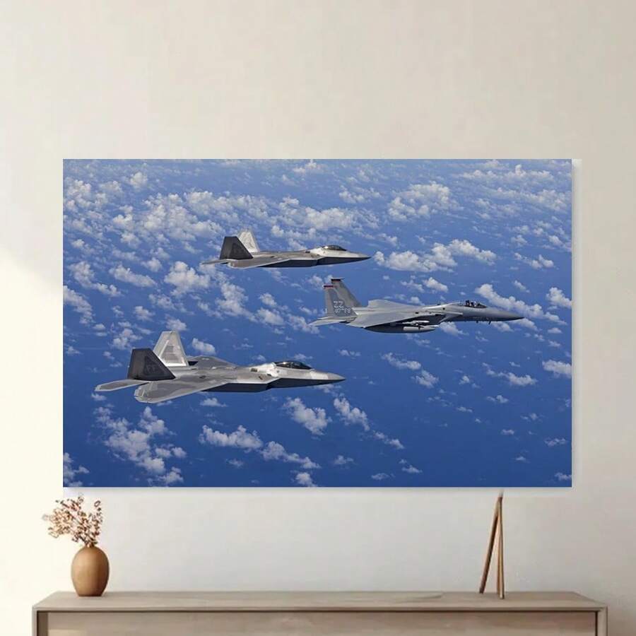 Framed Posterazzi An F-15 Eagle And Two F-22 Raptors Fly In Formation ...