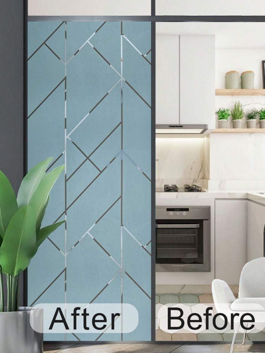 1 Roll Blue Geometric Frosted Static Cling Window Film, Non-Adhesive ...