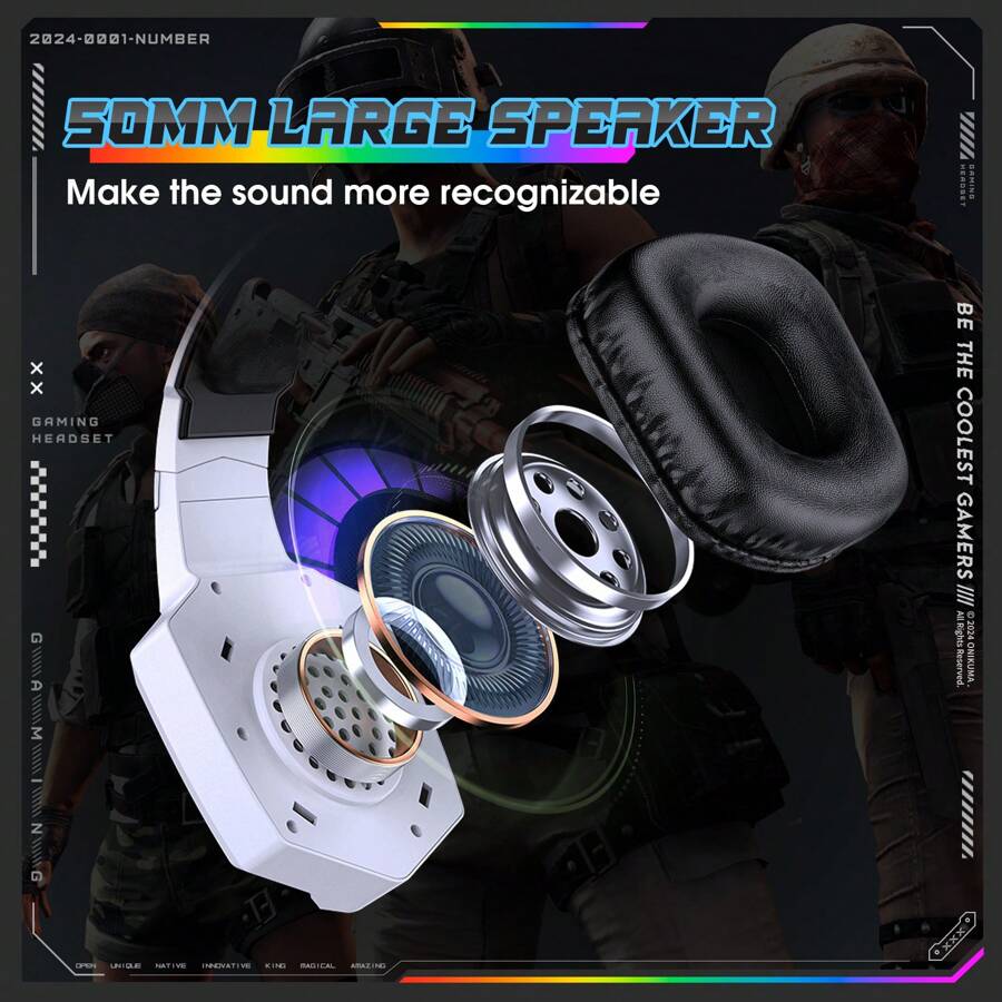 אוזניות גיימינג Onikuma K8 עם מיקרופון Hd גמיש Rgb Light Surround Sound