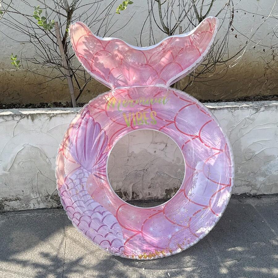 1pc Inflatable Mermaid Design Pink PVC Floating Swimming Pool Ring With ...
