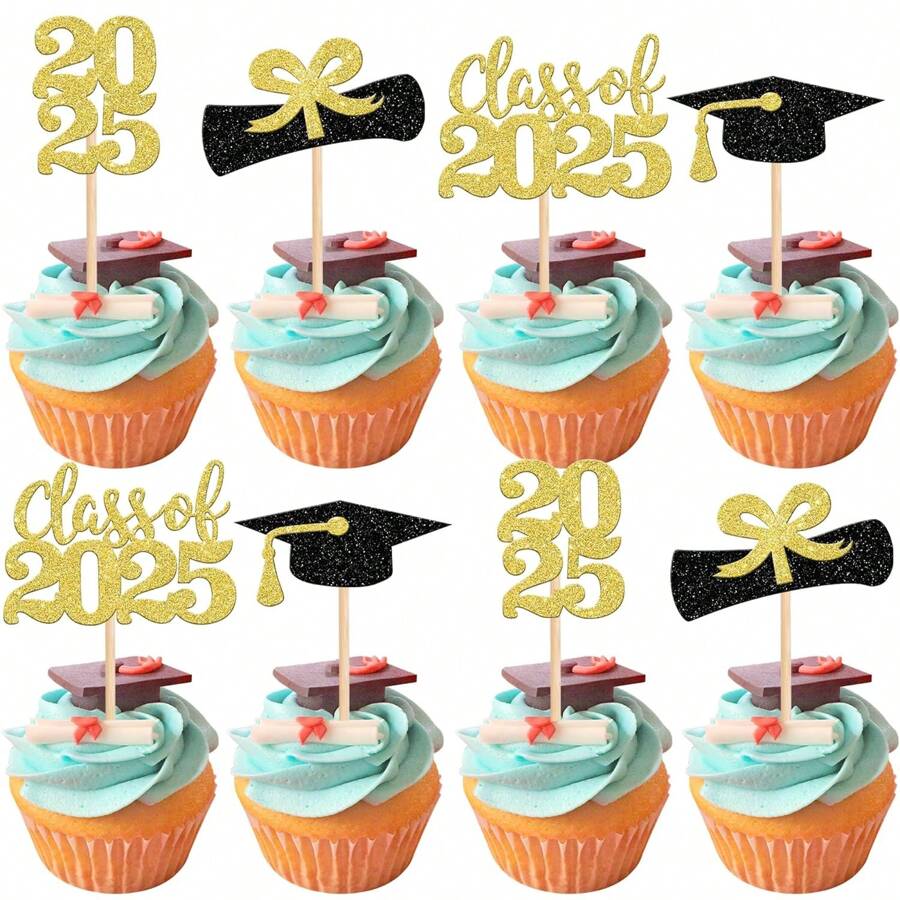 12/24 pièces Décorations pour gâteau de graduation thème 2025 - Pics ...
