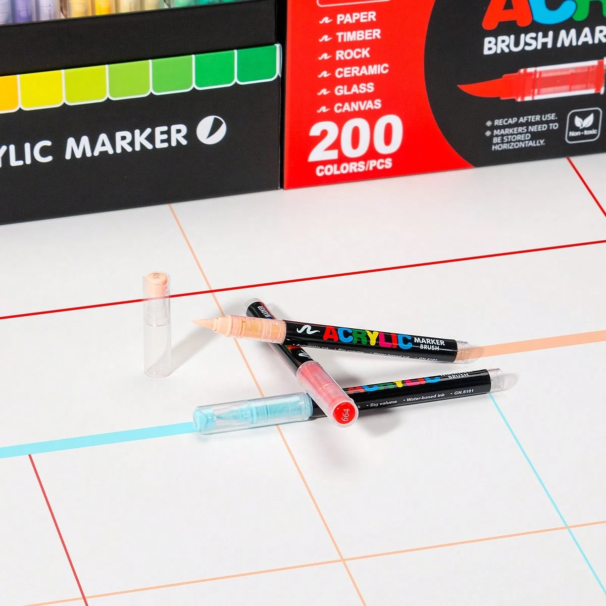 GuangNa 24-Piece Acrylic Marker Pen Set, Soft-Tip Non-Pressing Design ...