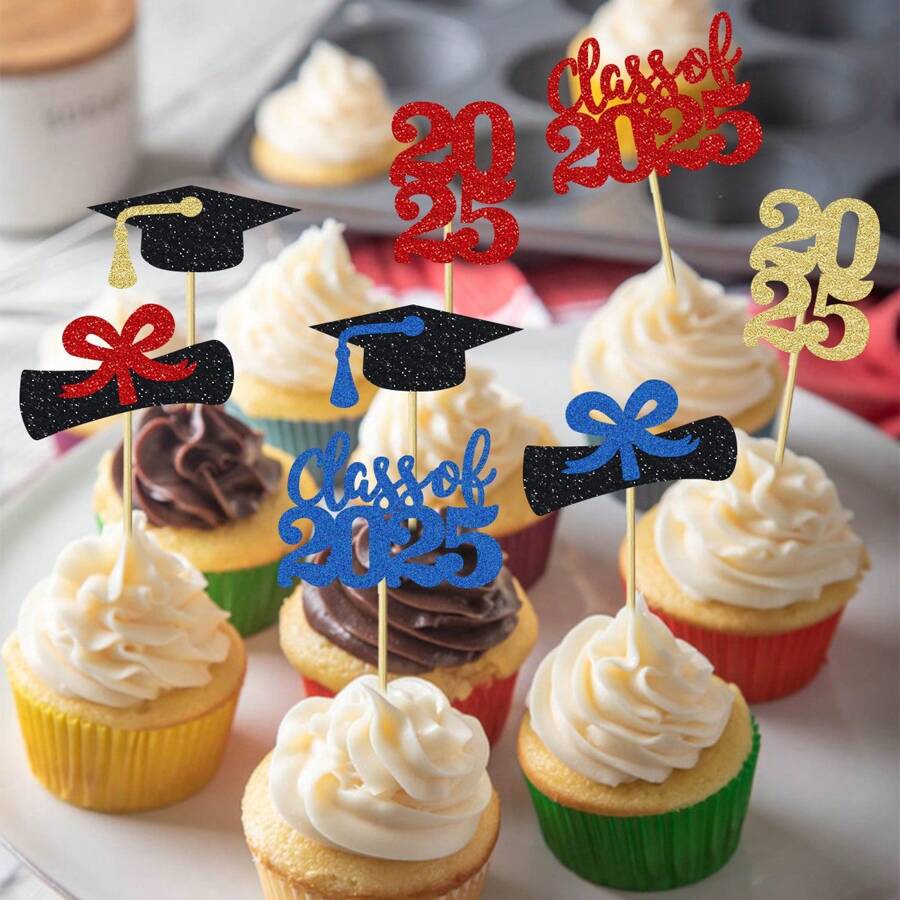 12/24 pièces Décorations pour gâteau de graduation thème 2025 - Pics ...