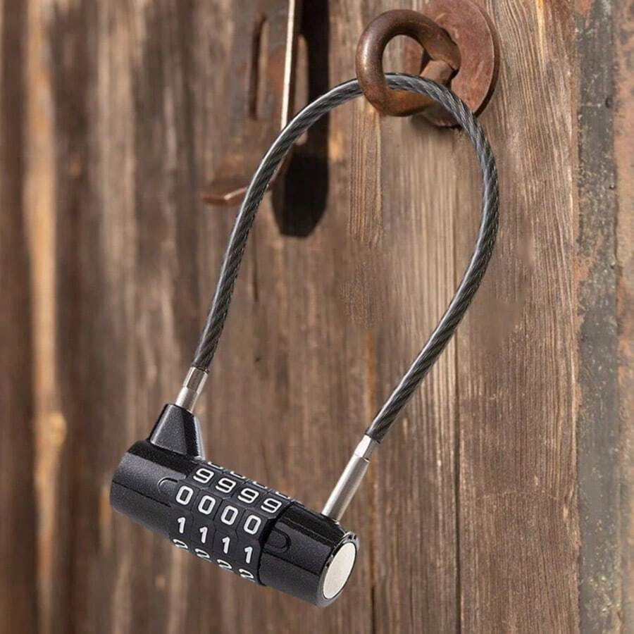 Steel Cable Lock Security Combination Lock 4 Digit Combination Padlock ...