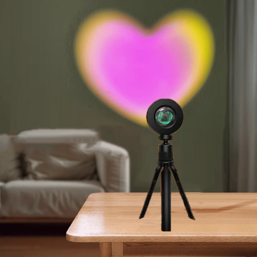 Creative Sunset & Heart Shaped Projection Tripod Stand Monochrome Mini ...